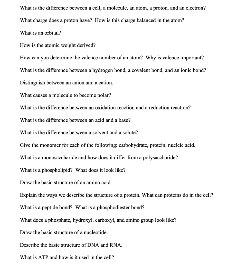 Solved What is the difference between a cell, a molecule, an | Chegg.com