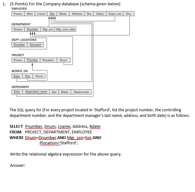 Solved 1. (5 Points) For the Company database (schema given | Chegg.com