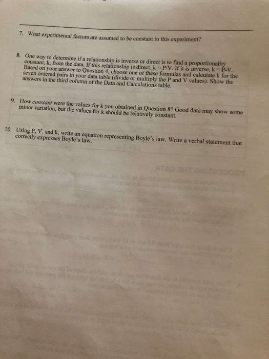 Solved Name DATA AND CALCULATIONS Volume (mL) Pressure (kPa) | Chegg.com