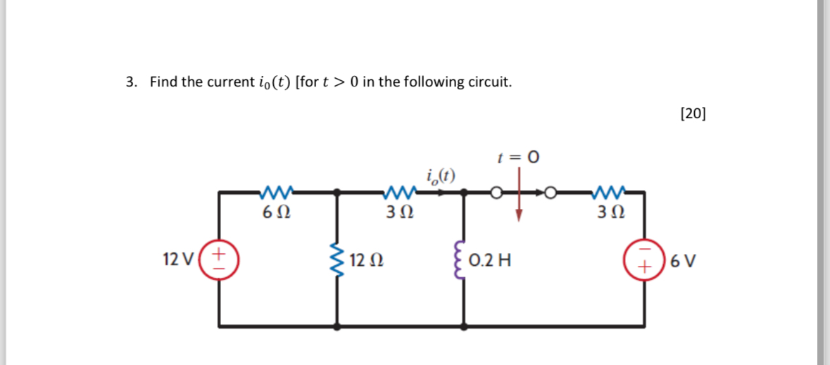 Solved Find the current i0(t) [for t>0 ﻿in the following | Chegg.com