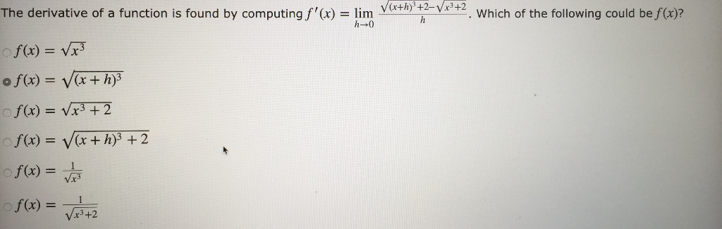 Solved The derivative of a function is found by computing f | Chegg.com