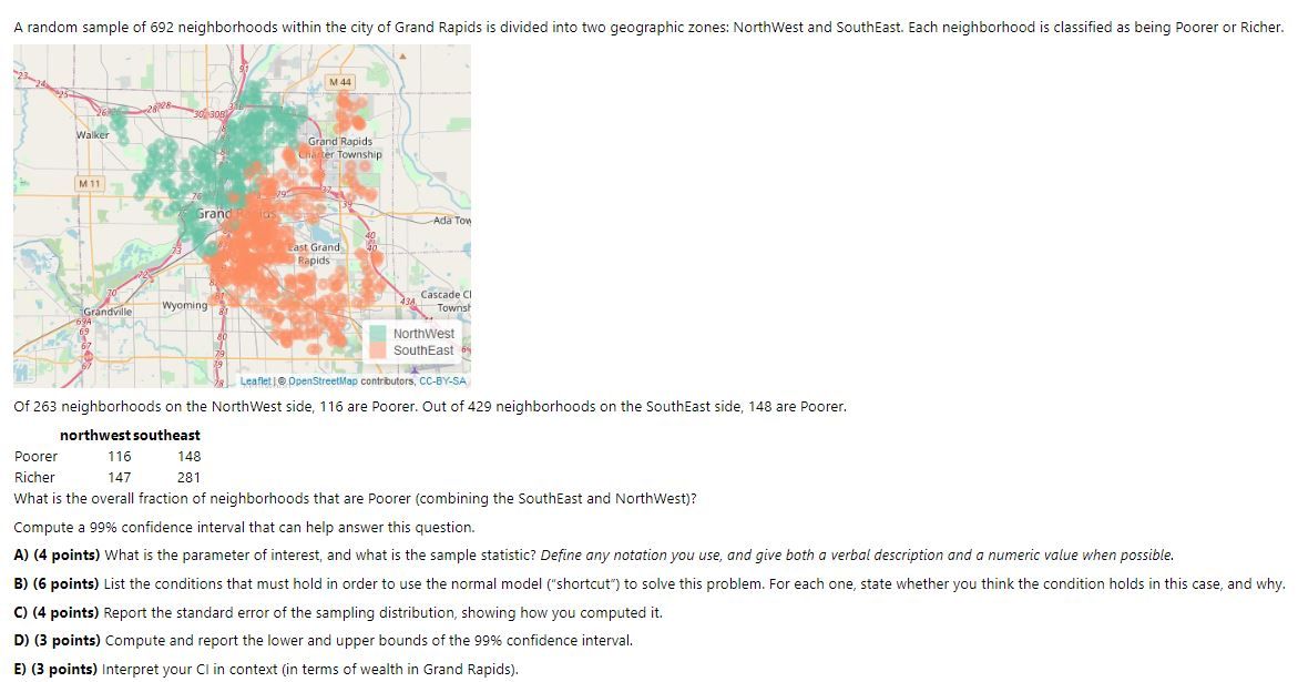 Solved A random sample of 692 neighborhoods within the city | Chegg.com