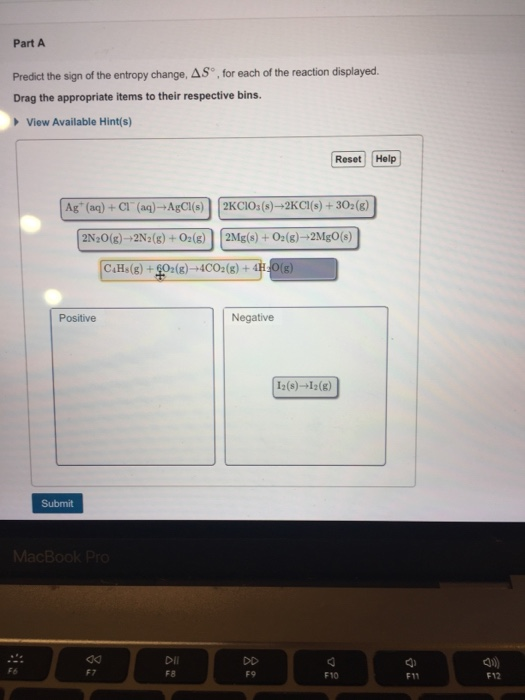 Solved Part A Predict the sign of the entropy change, AS°, | Chegg.com