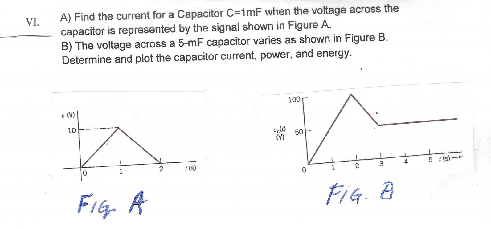 Solved VI. A) Find the current for a Capacitor C=1mF when | Chegg.com