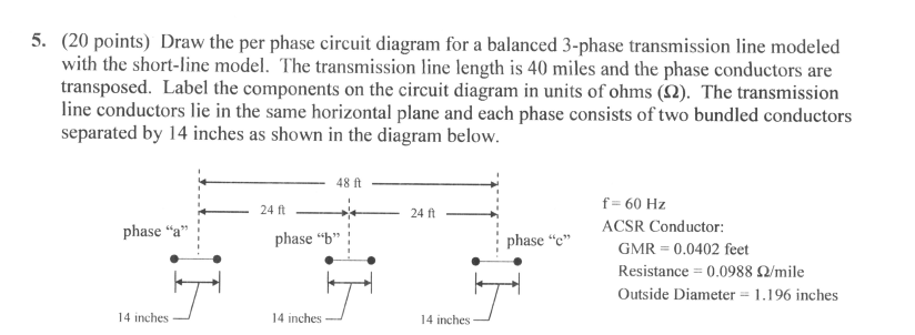 Solved (20 points) Draw the per phase circuit diagram for a | Chegg.com