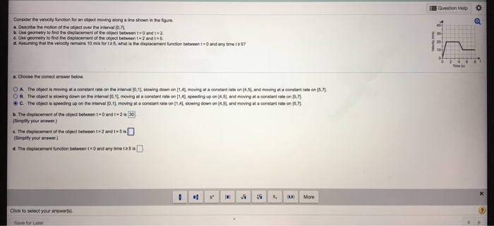 Solved consider the velocity function for an object moving | Chegg.com