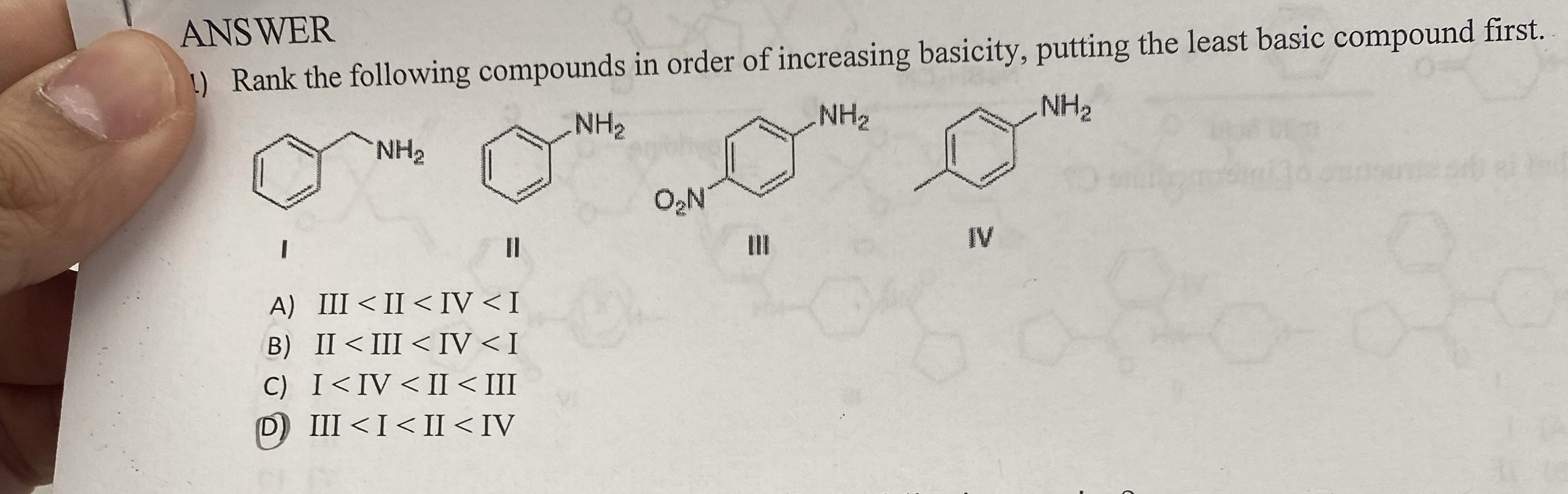 Solved 4) Rank the following compounds in order of | Chegg.com