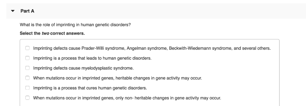 Solved Part A What is the role of imprinting in human | Chegg.com