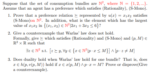 Solved Suppose that the set of consumption bundles are N2, | Chegg.com
