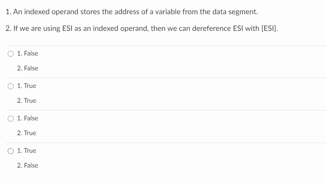 Solved 1. An indexed operand stores the address of a | Chegg.com
