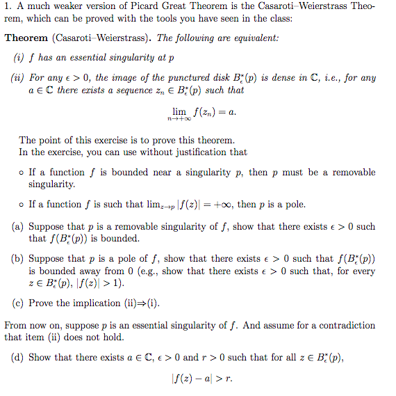 Solved 1. A much weaker version of Picard Great Theorem is | Chegg.com