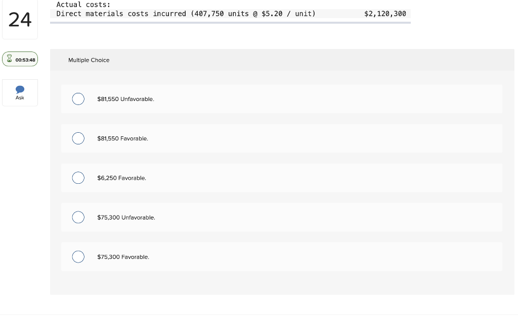 Solved 24 00:53:52 Ask A company provided the following | Chegg.com