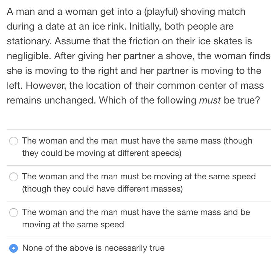 Solved A man and a woman get into a (playful) shoving match | Chegg.com