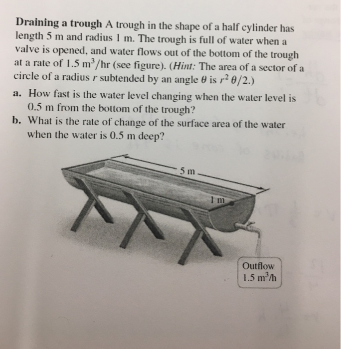 Solved Draining a trough A trough in the shape of a half | Chegg.com