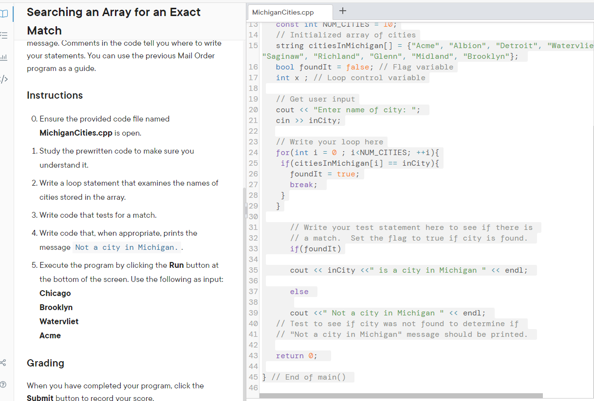 Solved What I am doing wrong // MichiganCities.cpp - | Chegg.com