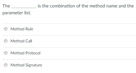 Solved The is the combination of the method name and the | Chegg.com