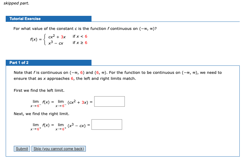 Solved skipped part. Tutorial Exercise For what value of the | Chegg.com