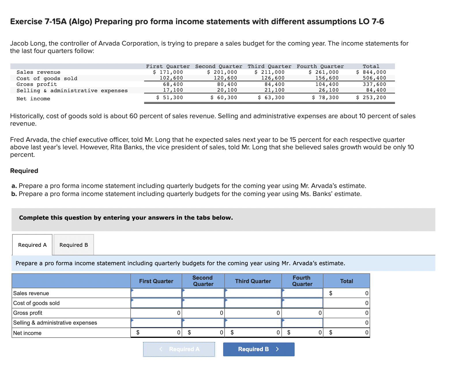 Solved Exercise 7-15A (Algo) Preparing pro forma income | Chegg.com