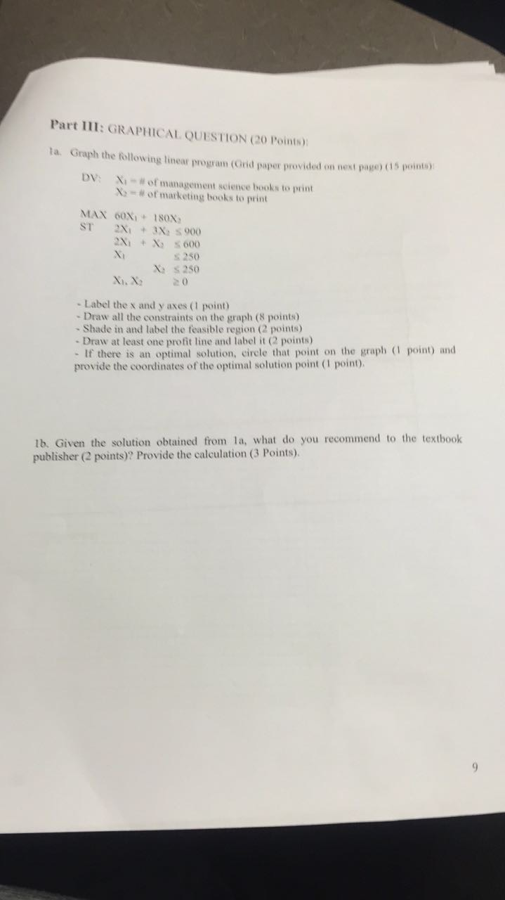 Solved Part III: GRAPHICAL QUESTION (20 points) Ta Graph the | Chegg.com