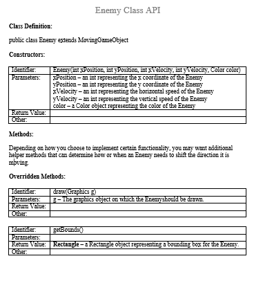 Solved Enemy Class API - ﻿Please code in Java | Chegg.com
