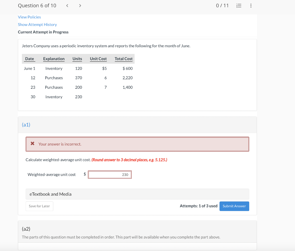 Solved Question 6 of 10 View Policies Show Attempt History | Chegg.com