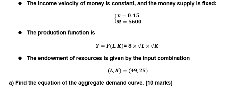 Solved • The income velocity of money is constant, and the | Chegg.com