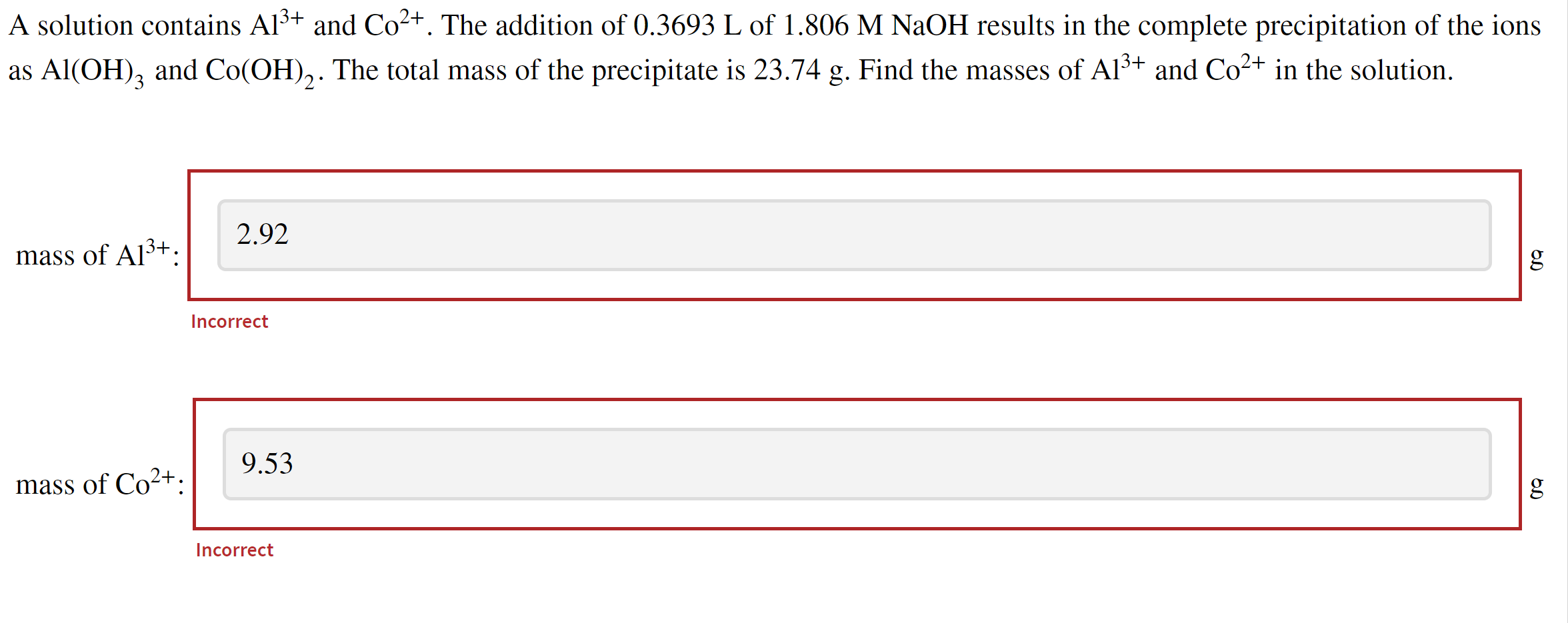Solved A solution contains Al3+ and Co2+. The addition of | Chegg.com