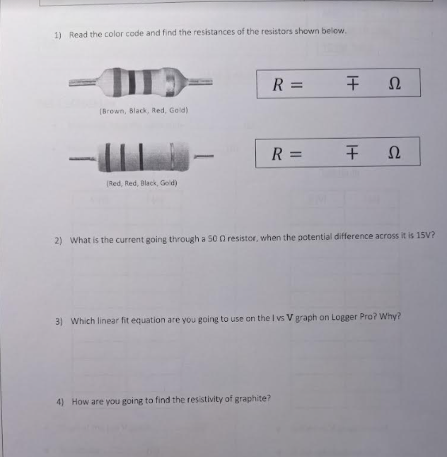 Solved 1) Read the color code and find the resistances of | Chegg.com