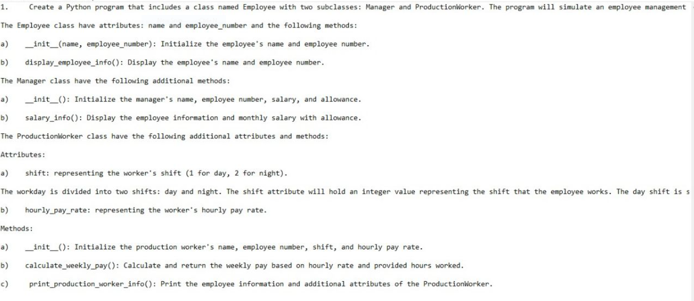 Solved helpThe Employee class have attributes: name and | Chegg.com