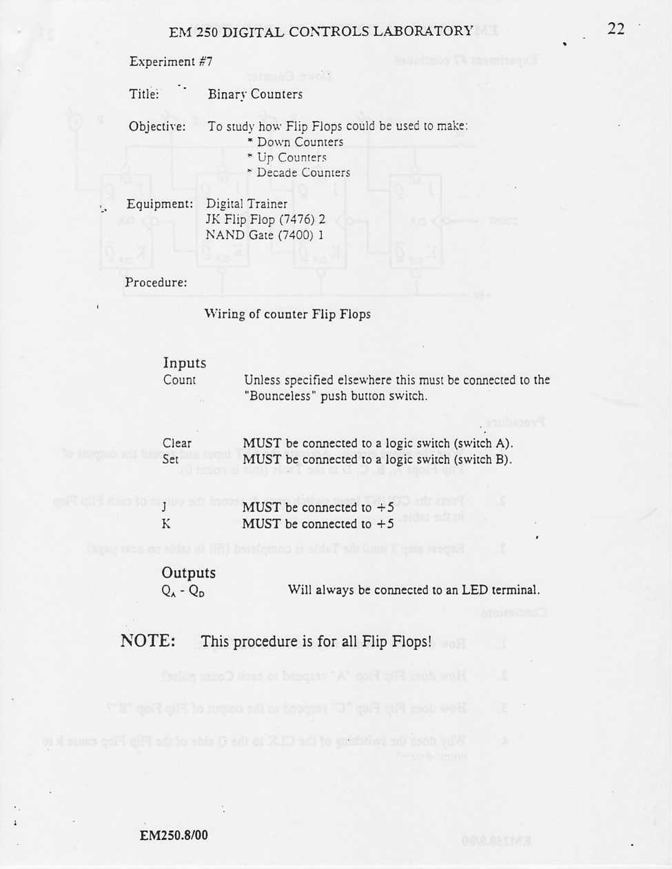 Wiring of counter Flip Flops Inputs Count Unless | Chegg.com