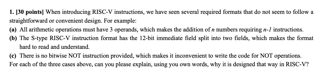 Solved 1. [30 points) When introducing RISC-V instructions, | Chegg.com