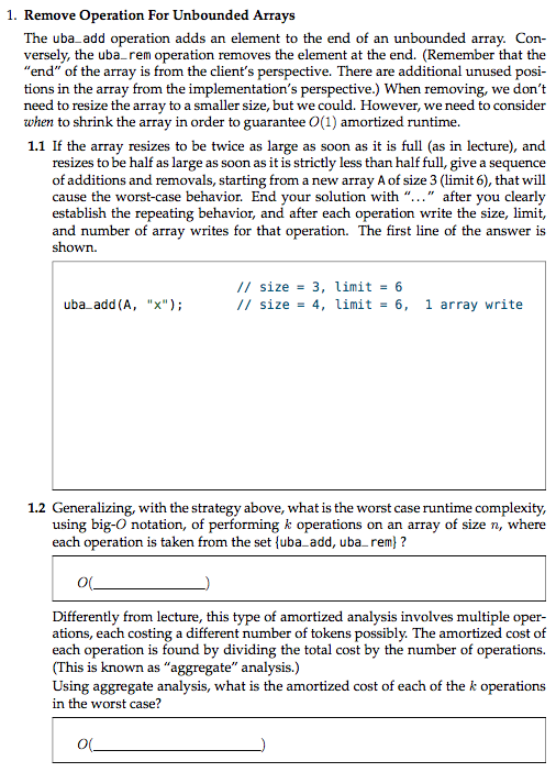1. Remove Operation For Unbounded Arrays The ubaadd | Chegg.com