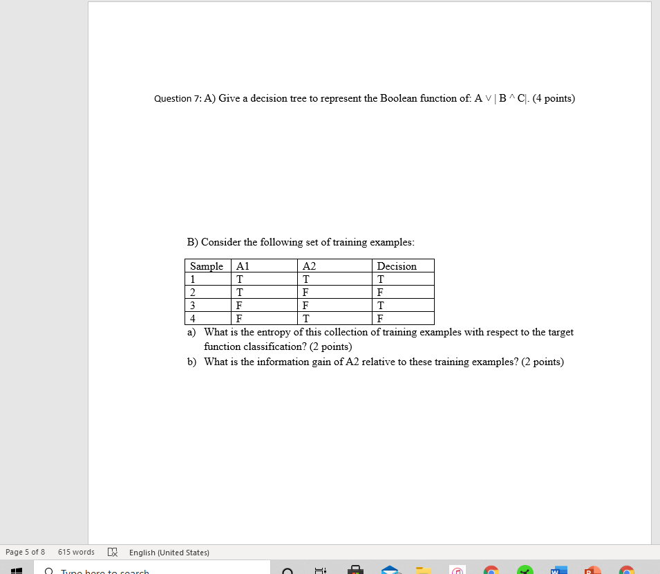 Solved Question 7: A) Give a decision tree to represent the | Chegg.com