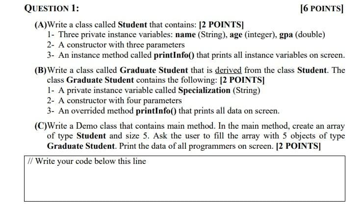 Solved QUESTION 1: [6 POINTS) (A)Write a class called | Chegg.com