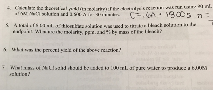 Solved 4. Calculate the theoretical yield (in molarity) if | Chegg.com