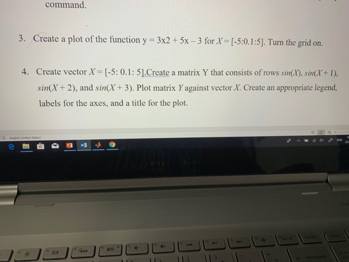 Solved command Create a plot of the function y 3. 3x2 +5x -3 | Chegg.com