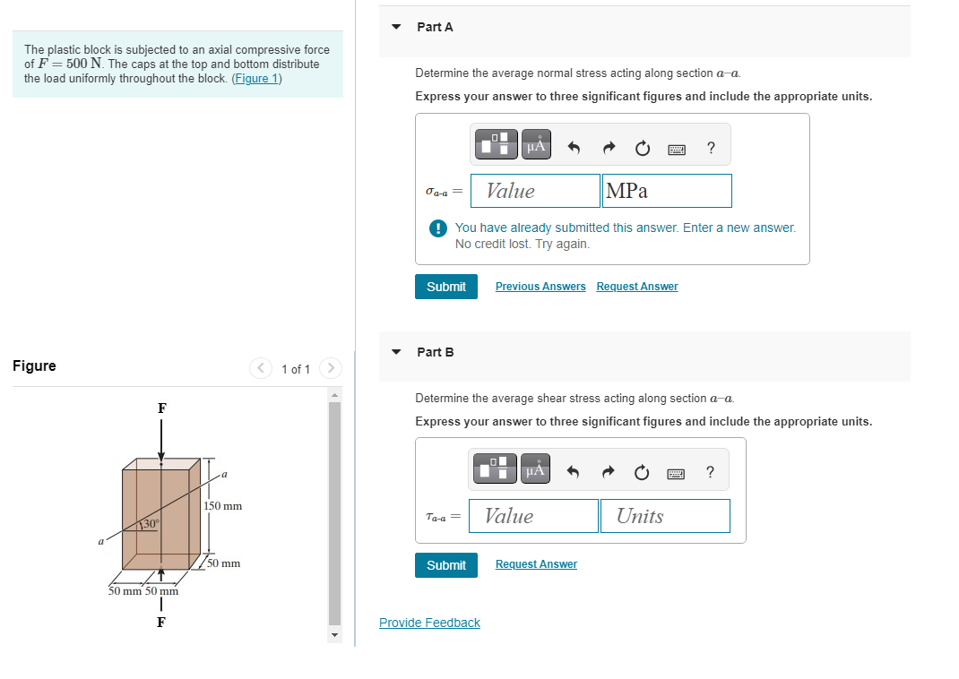 Solved The plastic block is subjected to an axial | Chegg.com