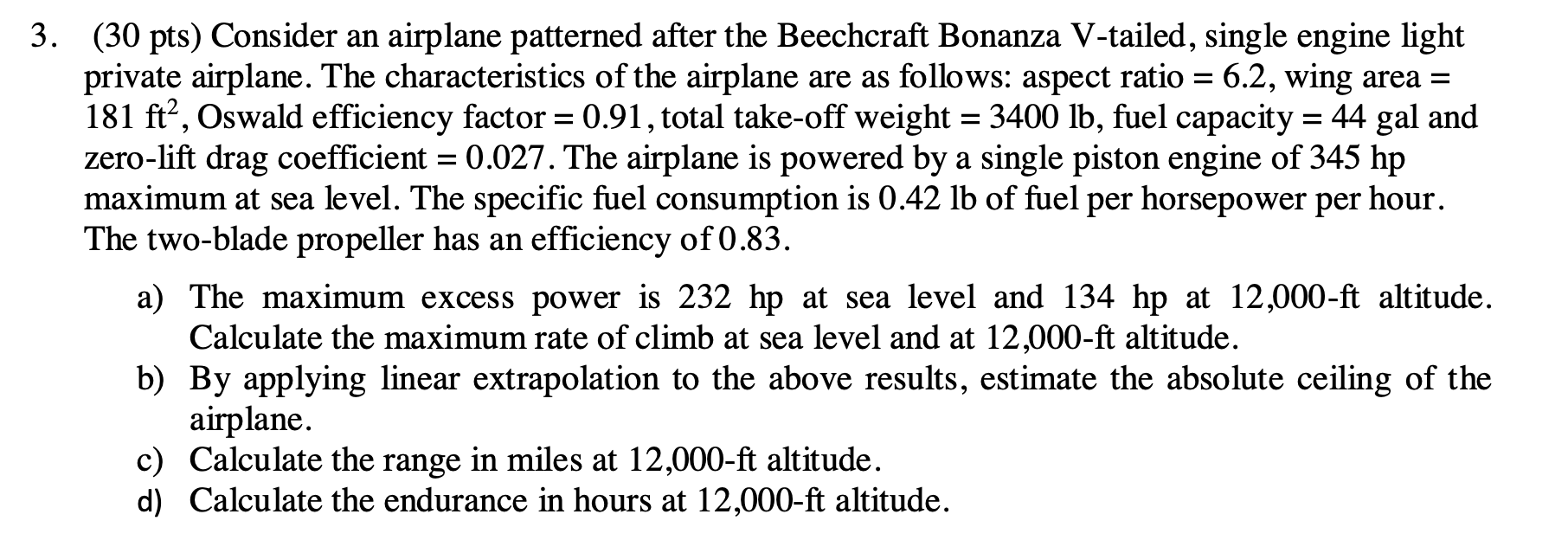 3. (30 pts) Consider an airplane patterned after the | Chegg.com