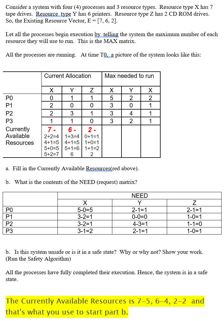 Consider a system with four (4) processes and 3 | Chegg.com