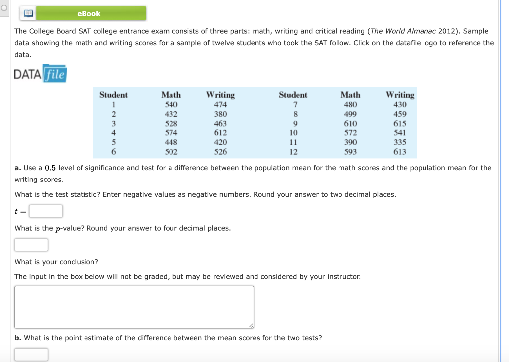 Solved E eBook The College Board SAT college entrance exam | Chegg.com