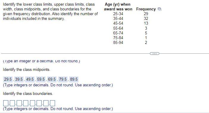 Identify the lower class limits, upper class limits, | Chegg.com