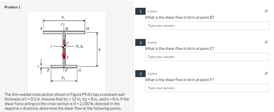 What is the shear flow in lb/ in at point B ? 2 point | Chegg.com