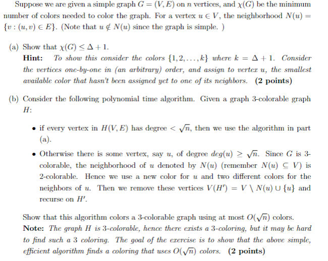 Solved Suppose we are given a simple graph G=(V,E) on n | Chegg.com