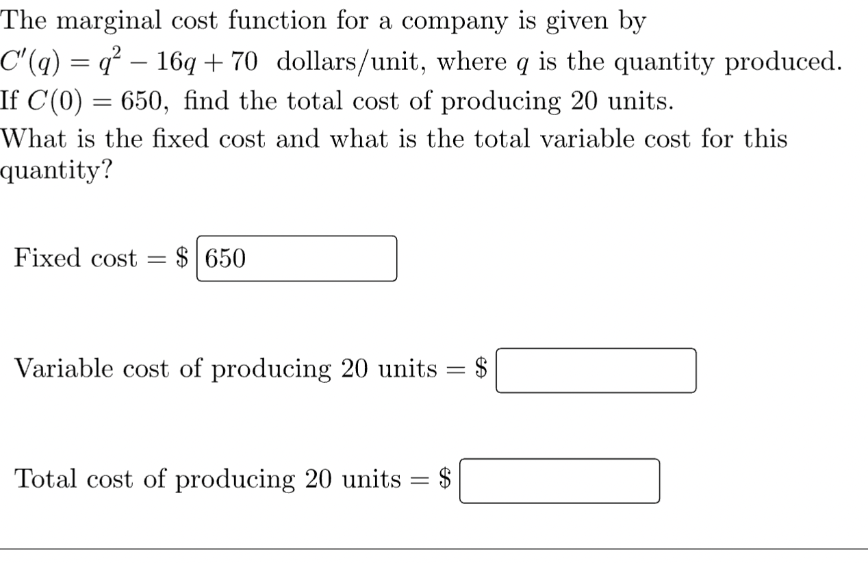 Solved The marginal cost function for a company is given by | Chegg.com