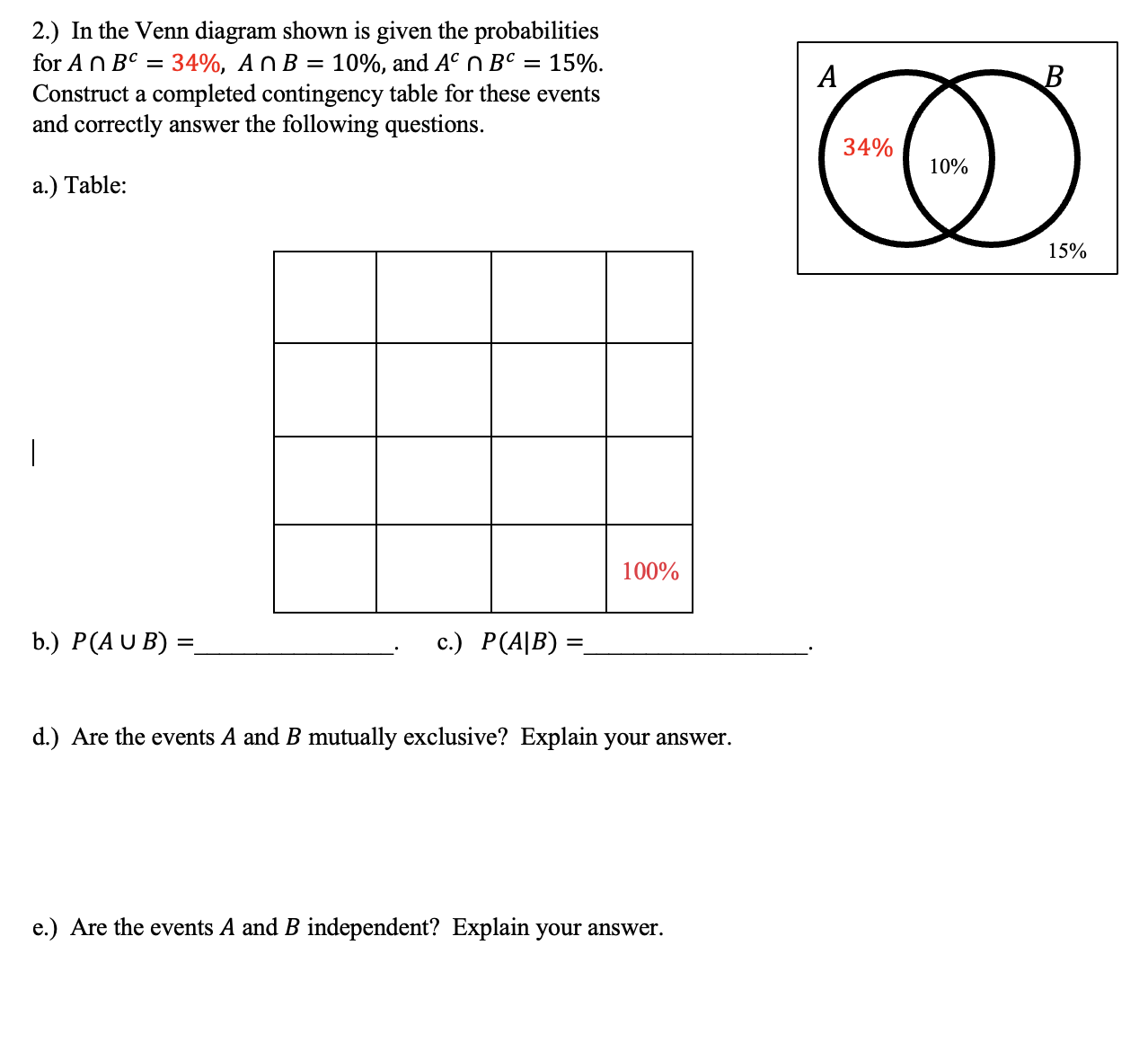 Solved 2.) In the Venn diagram shown is given the | Chegg.com