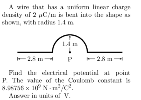 Solved A wire that has a uniform linear charge density of | Chegg.com