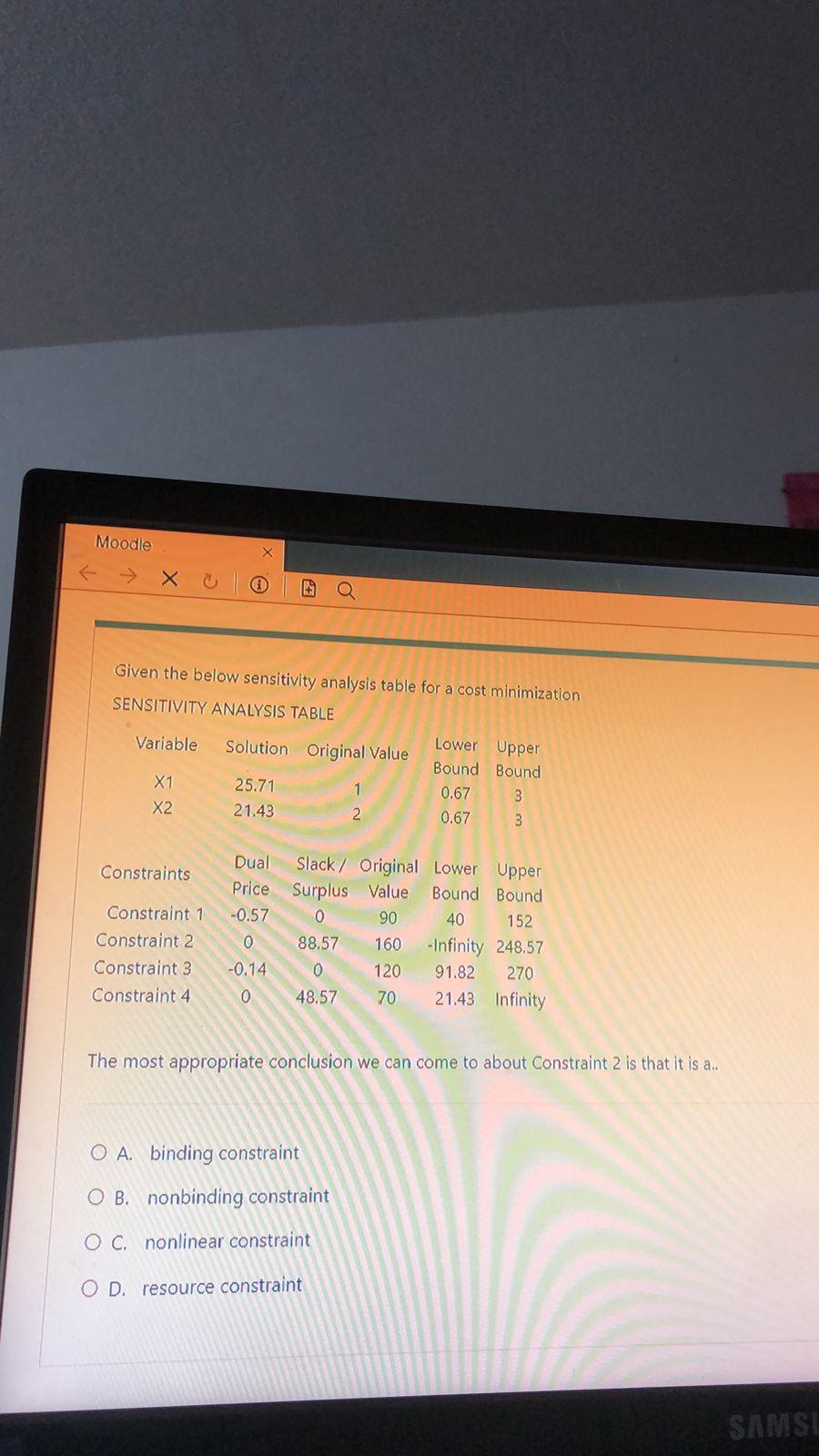Solved Given the below sensitivity analysis table for a cost | Chegg.com