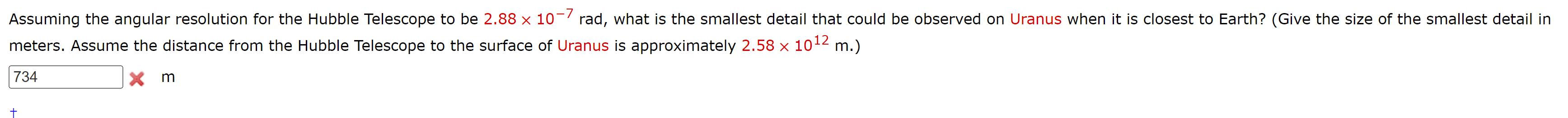 Solved Assuming the angular resolution for the Hubble | Chegg.com
