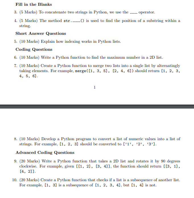 Solved Fill in the Blanks(5 ﻿Marks) 1.To concatenate two | Chegg.com