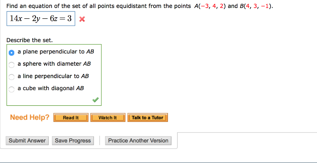Solved Find an equation of the set of all points equidistant | Chegg.com